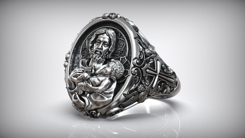 Saint Joseph Ring, Baby Jesus Christian Band, Silver Holy Family Ring ...