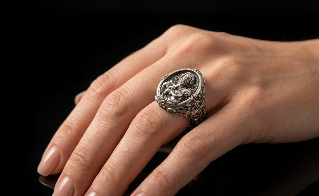 Saint Joseph Ring, Baby Jesus Christian Band, Silver Holy Family Ring ...