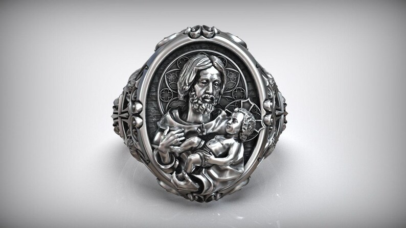 Saint Joseph Ring, Baby Jesus Christian Band, Silver Holy Family Ring ...