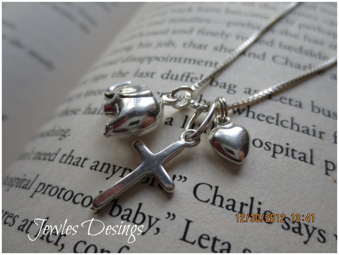 Sterling Silver Cross Elephant & Heart Necklace Childrens - Etsy