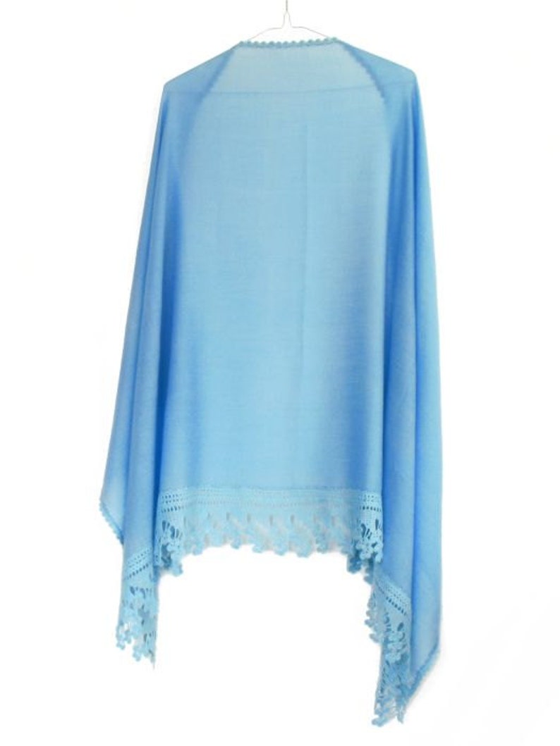 Sky Blue Wool Shawl With Crochet Lace Elegant Women Shawl Fashion ...