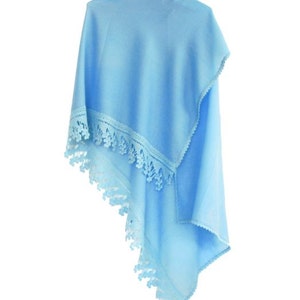 Sky Blue Wool Shawl With Crochet Lace Elegant Women Shawl Fashion ...