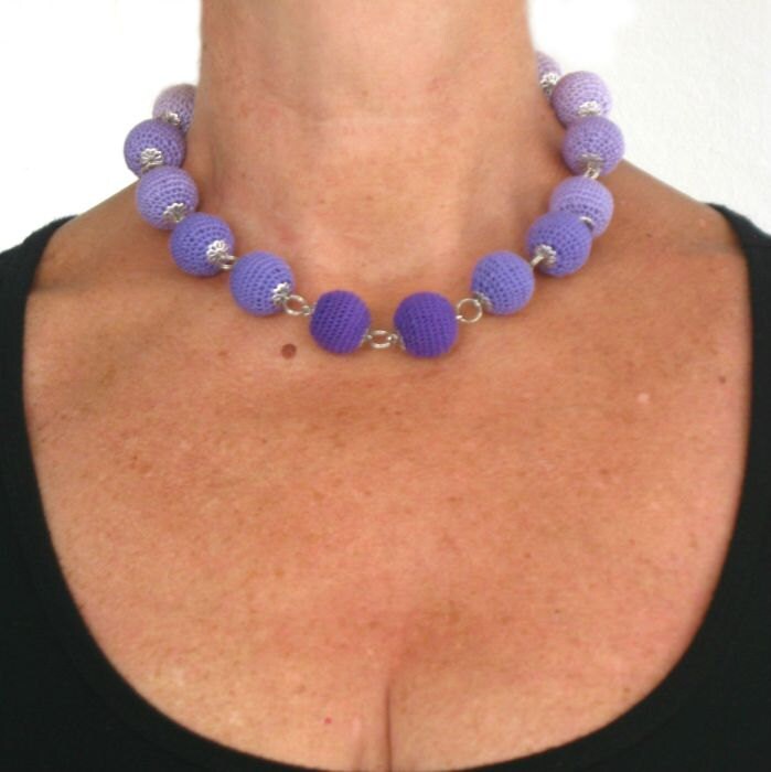 Lilac Handmade Crochet Necklace, Lilac Ball Crochet Jewelry, Colored ...
