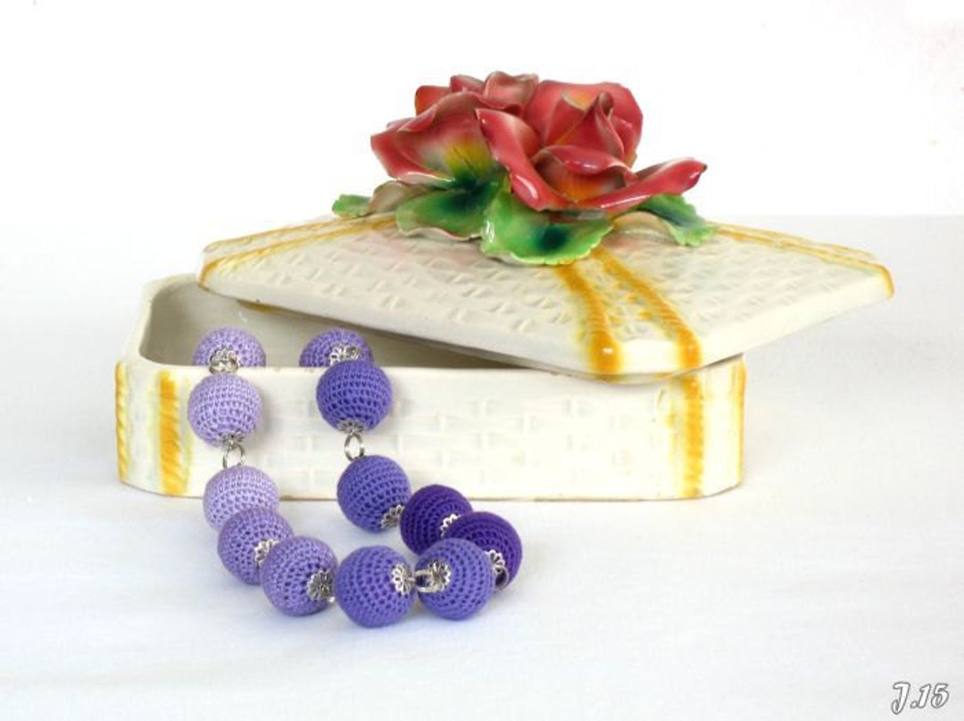 Lilac Handmade Crochet Necklace, Lilac Ball Crochet Jewelry, Colored ...
