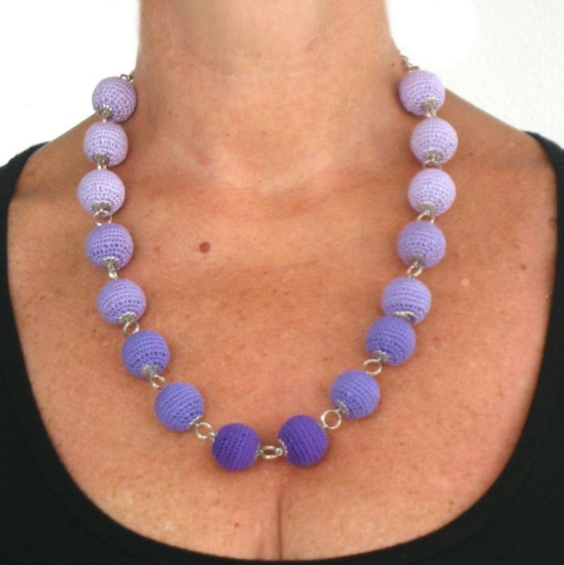 Lilac Handmade Crochet Necklace, Lilac Ball Crochet Jewelry, Colored ...