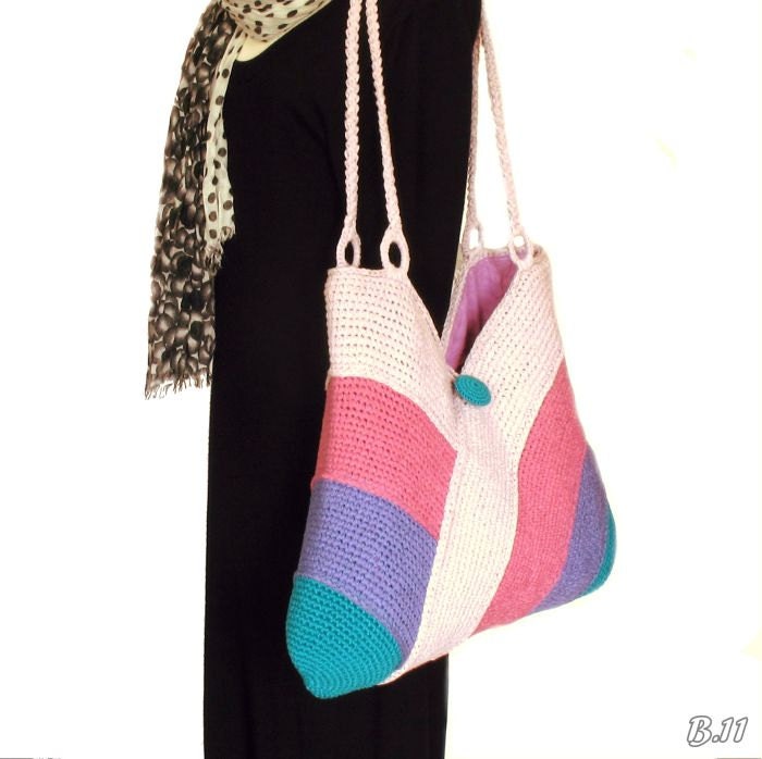 Modern Beach Handbag, Summer Bag, Picnic Tote Bag, Hand Knitted Bag ...