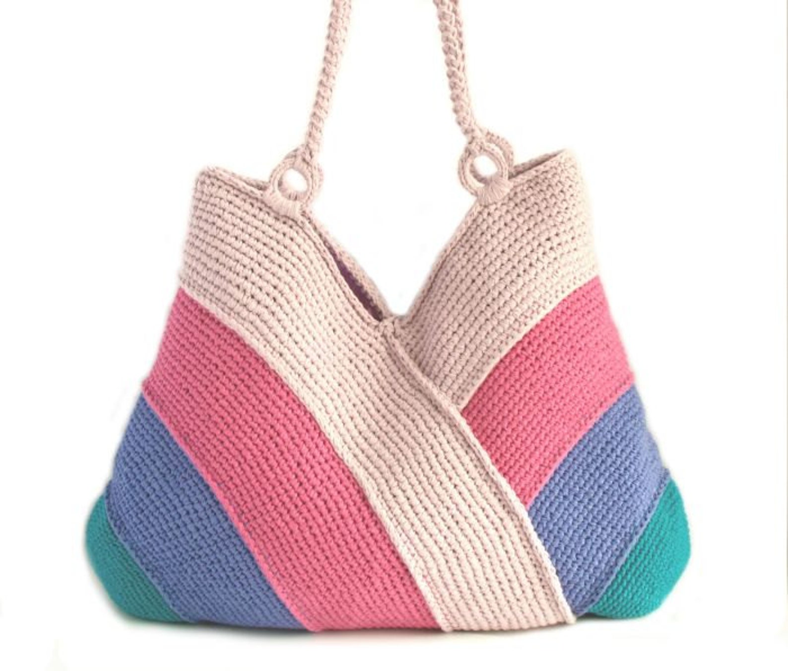 Modern Beach Handbag, Summer Bag, Picnic Tote Bag, Hand Knitted Bag ...