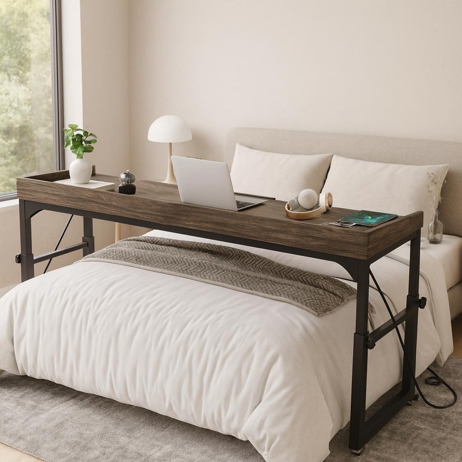 Rolling Over Bed Table With Adjustable Tilt, Mobile Laptop Desk for Bed ...