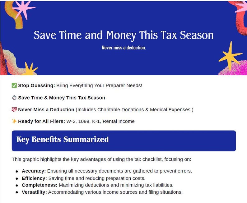 Annual Individual Tax Checklist 1040 & Organizer | Essential Tax Prep ...