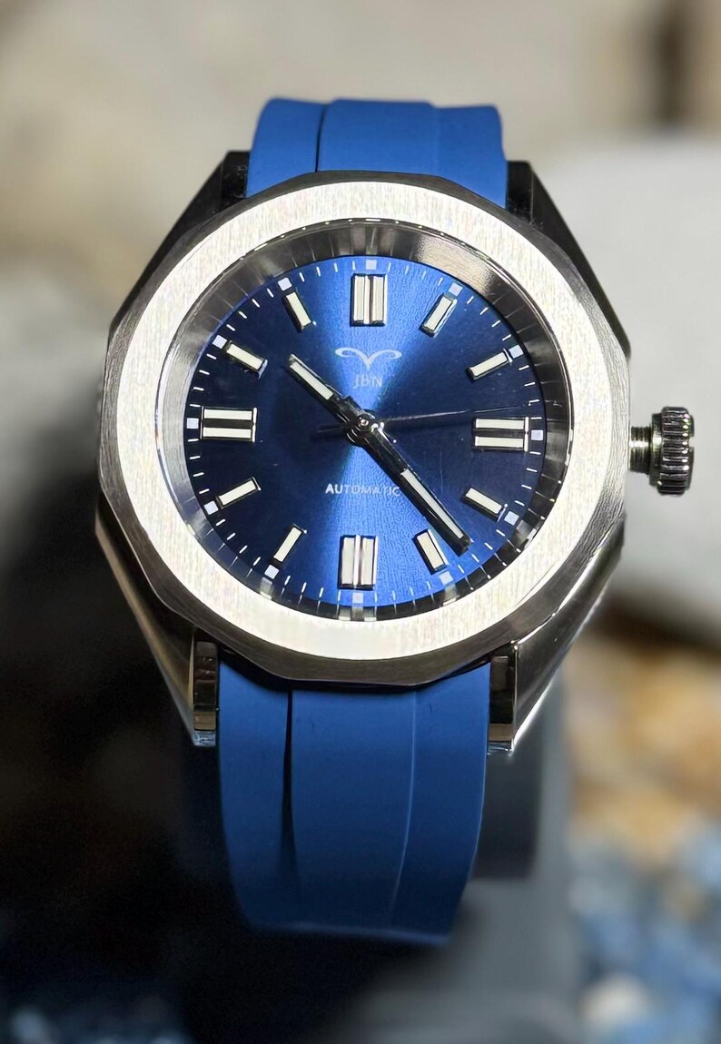 Blue Dial Automatic Watch, Stainless Steel, Silicone Strap - Etsy