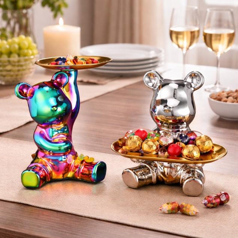 Colorful Bear Storage Box Ceramic Tray Animal Figurine Desk Decor Key ...