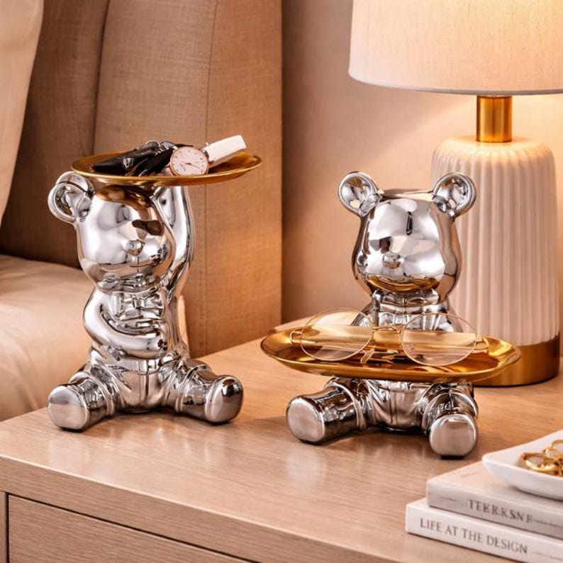 Colorful Bear Storage Box Ceramic Tray Animal Figurine Desk Decor Key ...
