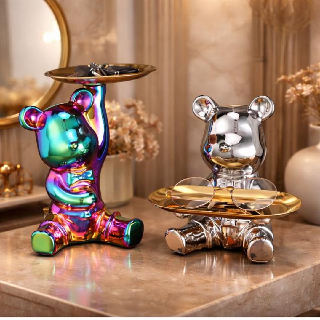 Colorful Bear Storage Box Ceramic Tray Animal Figurine Desk Decor Key ...