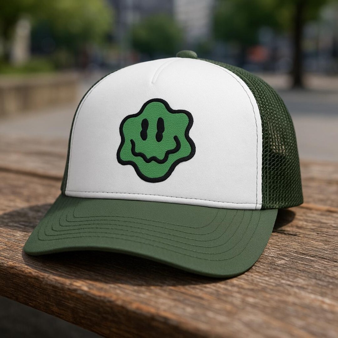 Green Smiling Slime Patch Trucker Cap | Hand Embroidered - Etsy