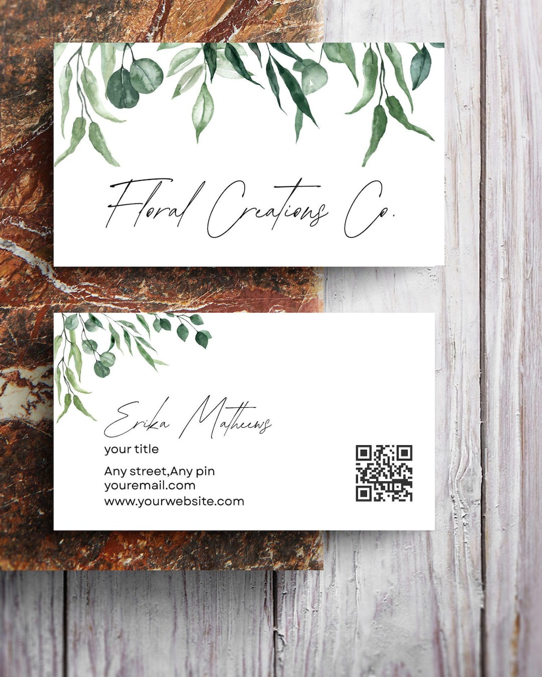 Editable Canva Business Card Template | Printable Visiting Card | Green ...