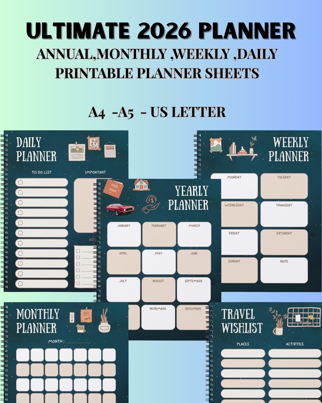 Ultimate 2026 Planner Printable | Annual Monthly Weekly Daily Planner ...