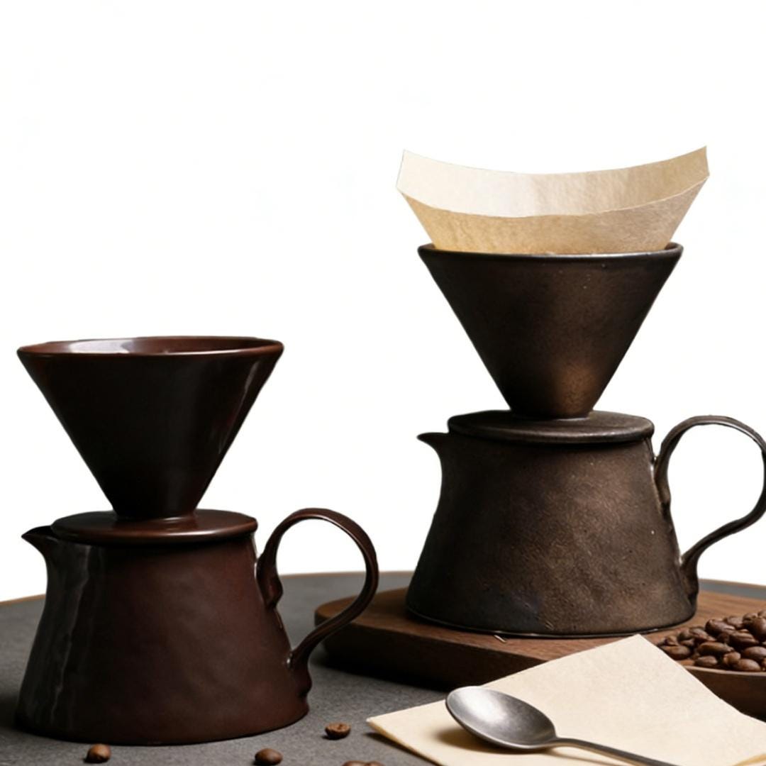 Handmade Ceramic Pour Over Coffee Set – Bronze Glaze, Rustic Brewer - Etsy