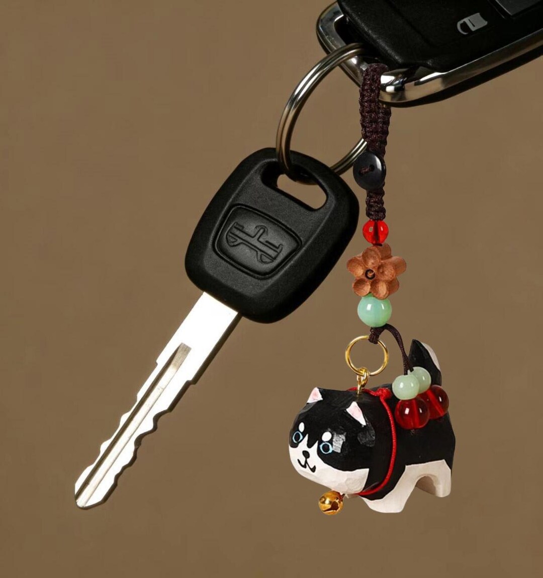 Hand-carved Wooden Shiba Inu Charm - Cute Dog Pendant With Beaded ...