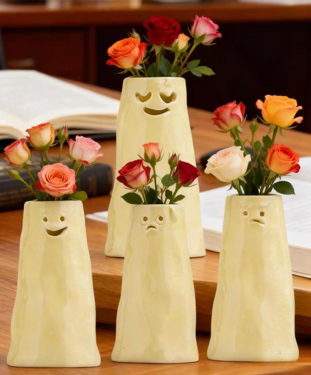 Whimsical Emotion Face Ceramic Vase - Hand-painted Joy,anger,sorrow,and ...