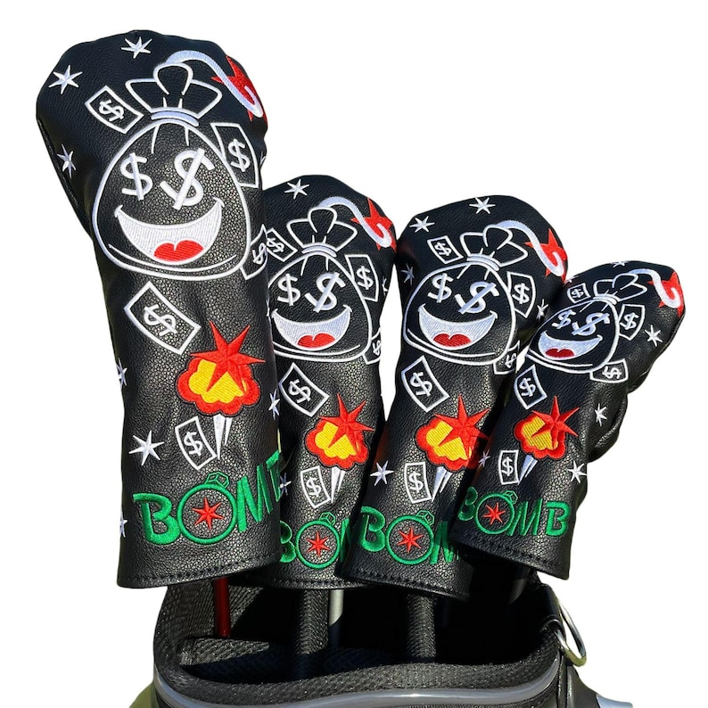 Money Bomb Golf Headcover Set, Embroidered Leather Golf Club Protectors ...