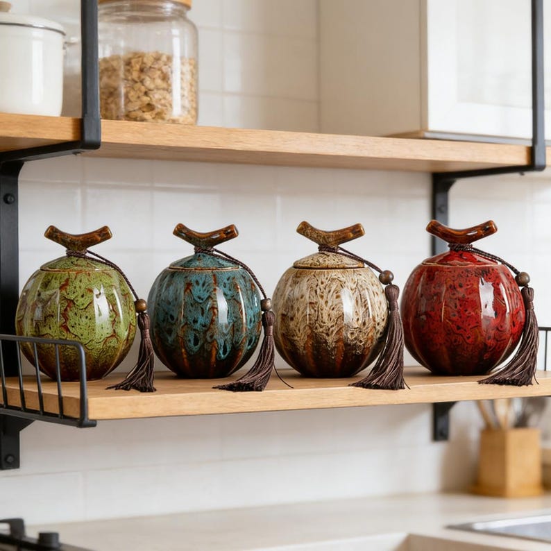 Kiln Change Ruyi Tea Canister, Large Ceramic Sealed Jar for Tea Coffee ...