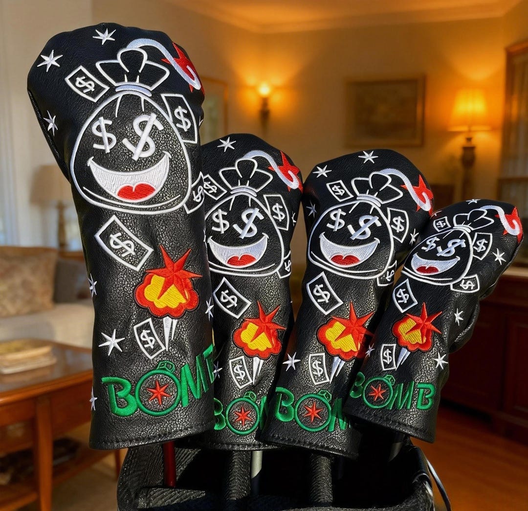 Money Bomb Golf Headcover Set, Embroidered Leather Golf Club Protectors ...