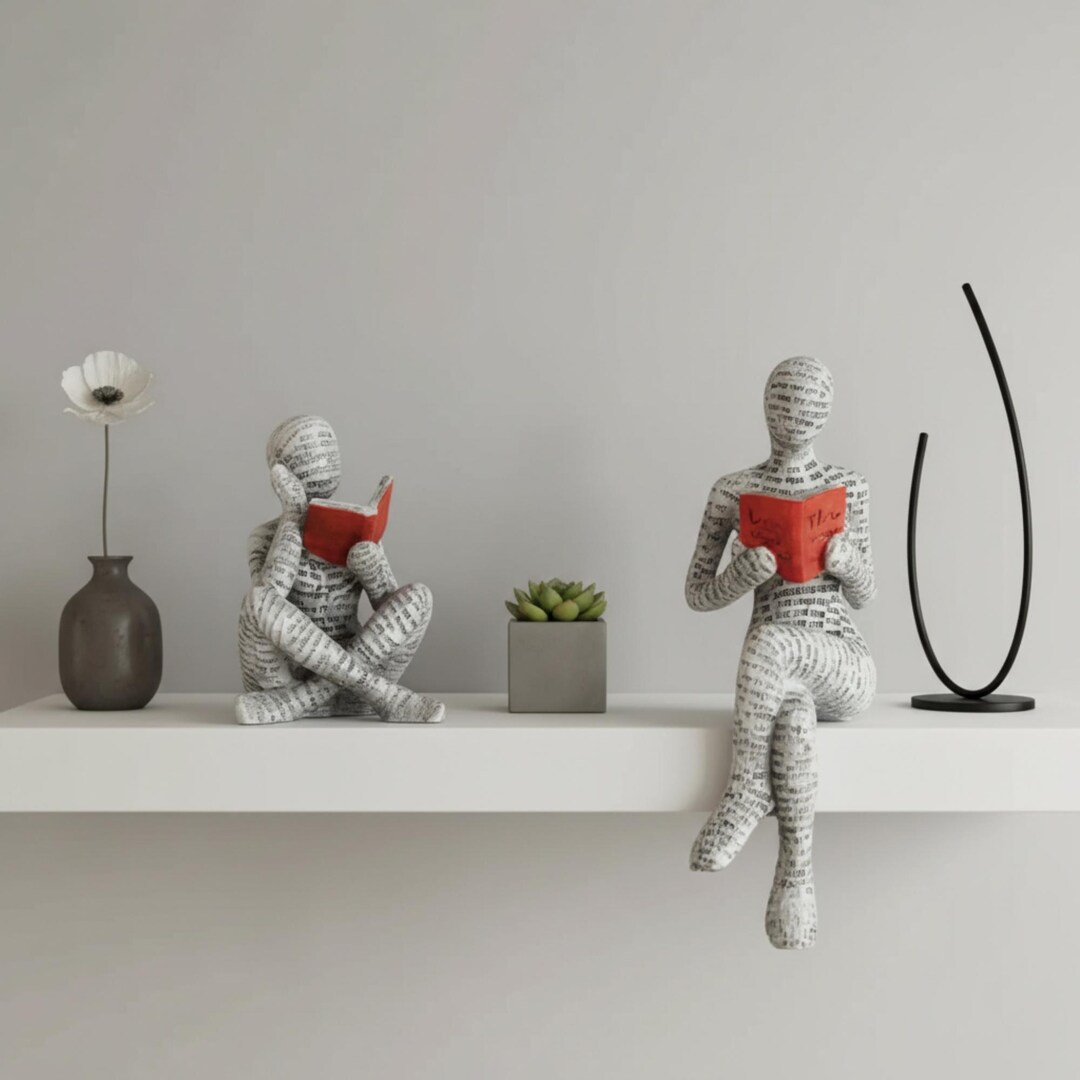 Abstract Reading Sculpture Minimalist Design Resin Figurine Literary ...