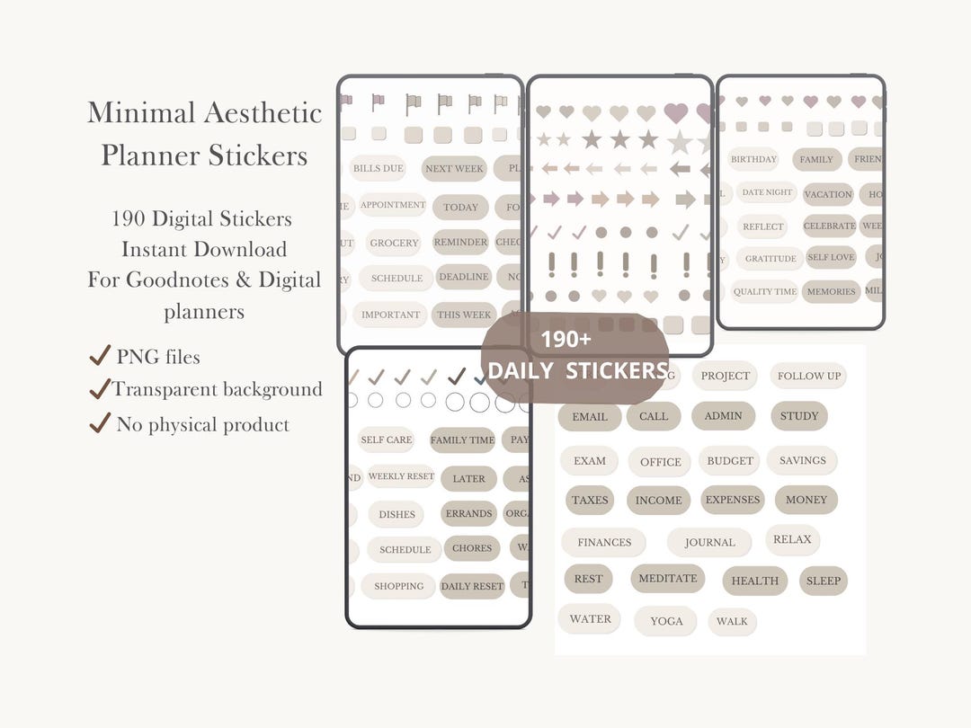 Minimal Aesthetic Planner Stickers, Neutral Daily Stickers for ...