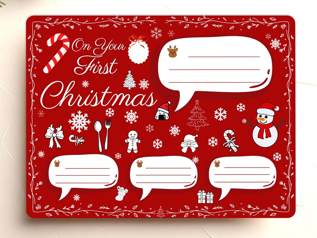 On Your First Christmas Printable With Cute Message Speech Bubbles ...