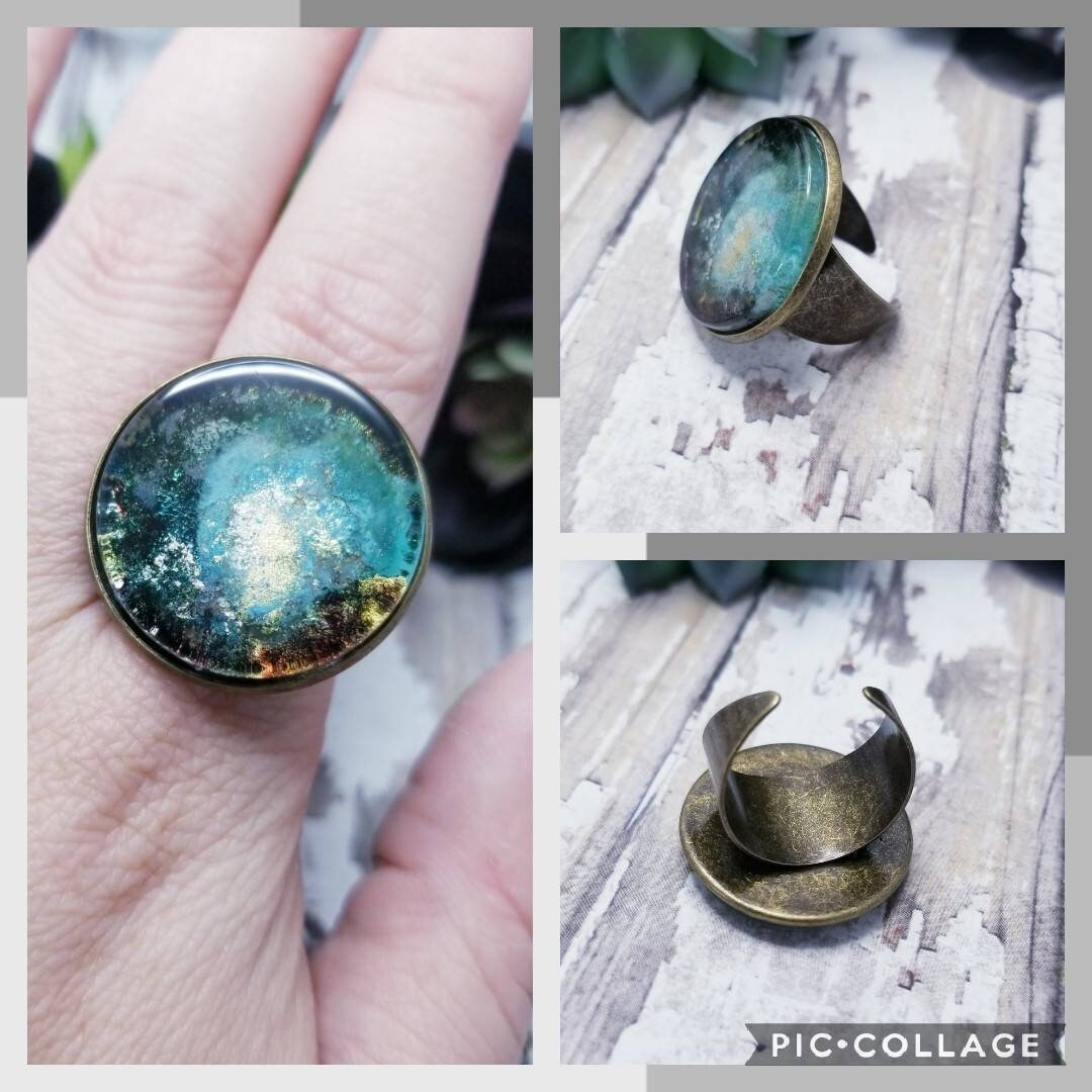 Space Oddity Galaxy Adjustable Ring Metallic Blue and Green | Etsy
