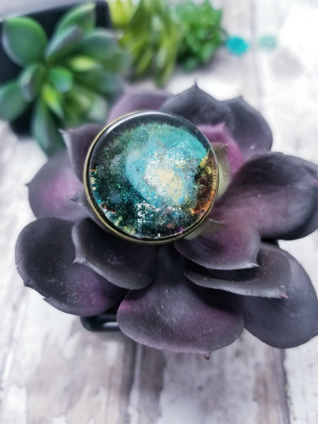 Space Oddity Galaxy Adjustable Ring Metallic Blue and Green | Etsy