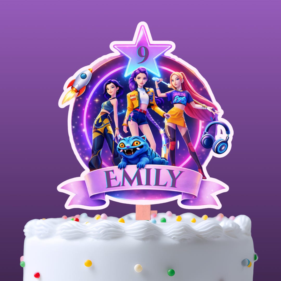 Editable Kpop Demon Hunters Cake Topper, Huntrix Kpop Birthday Toppers ...