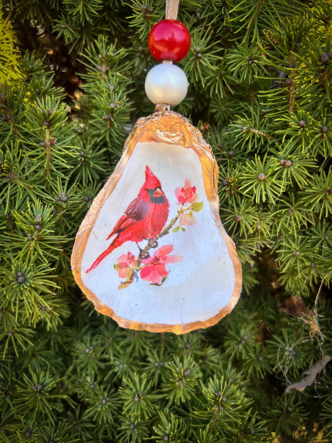 Cardinal Oyster Shell Ornaments - Etsy