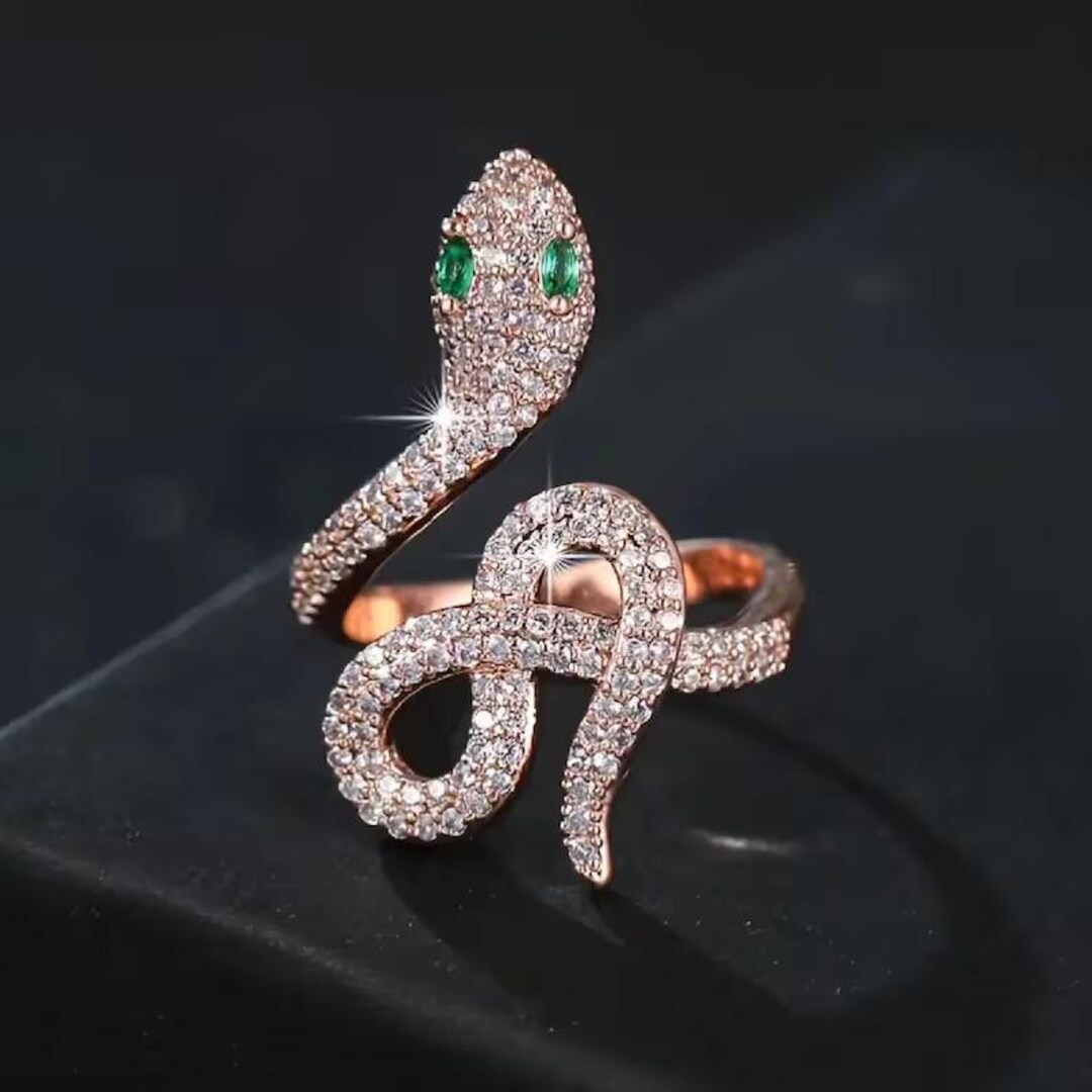 Vintage Snake Ring • Moissanite Diamond Snake Ring • Adjustable and ...