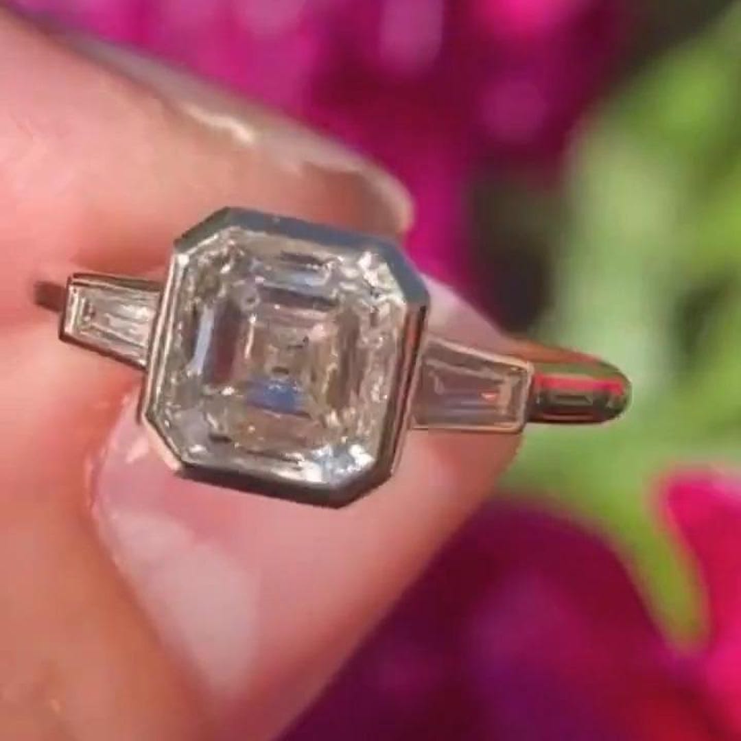 Asscher Cut Moissanite Bezel Set Ring Three Stone Ring Bezel Ring Side ...