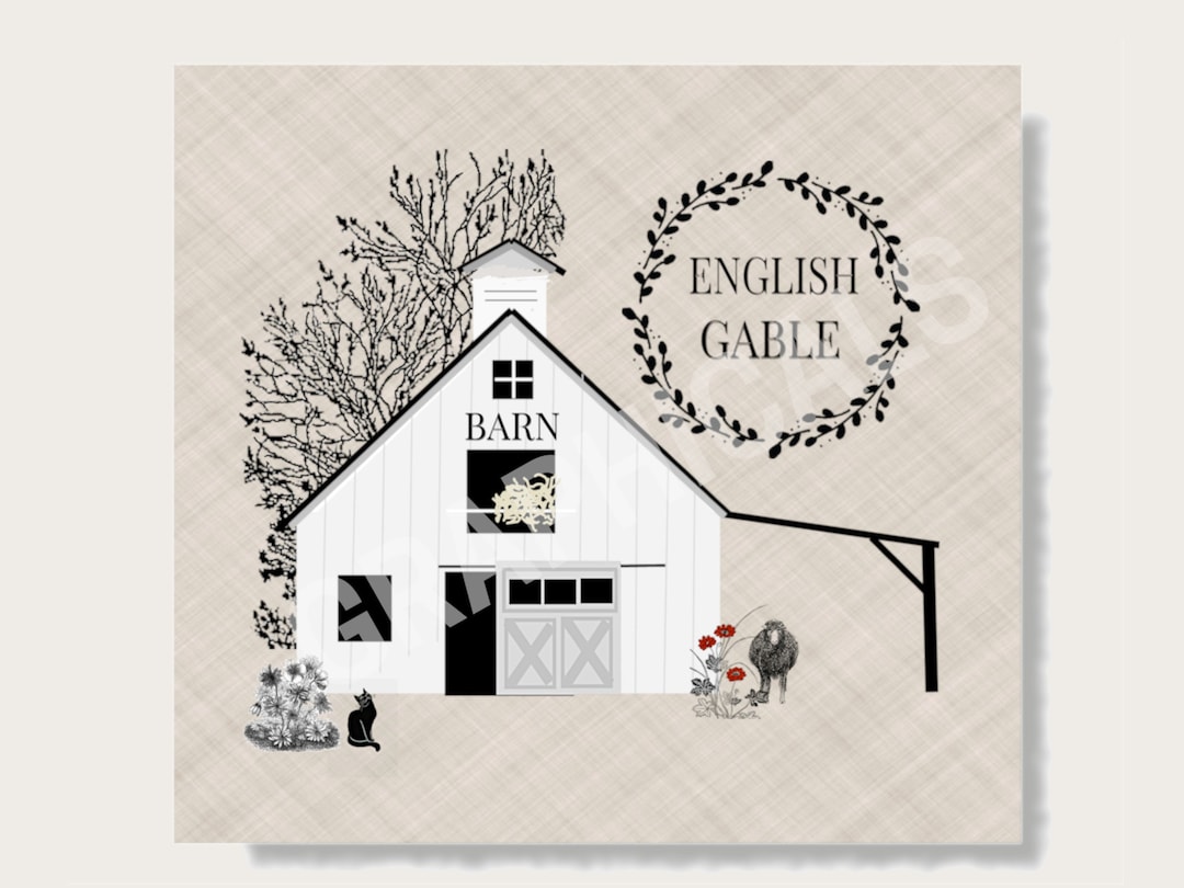 Printable Folk Art White English Gable Barn Wall Art. - Etsy