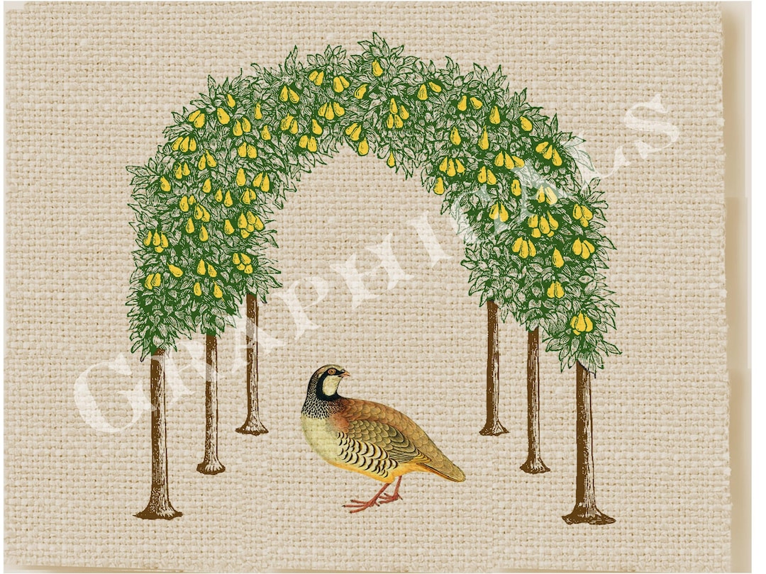 Partridge Pear Tree Christmas Printable Digital Download Image for Iron ...