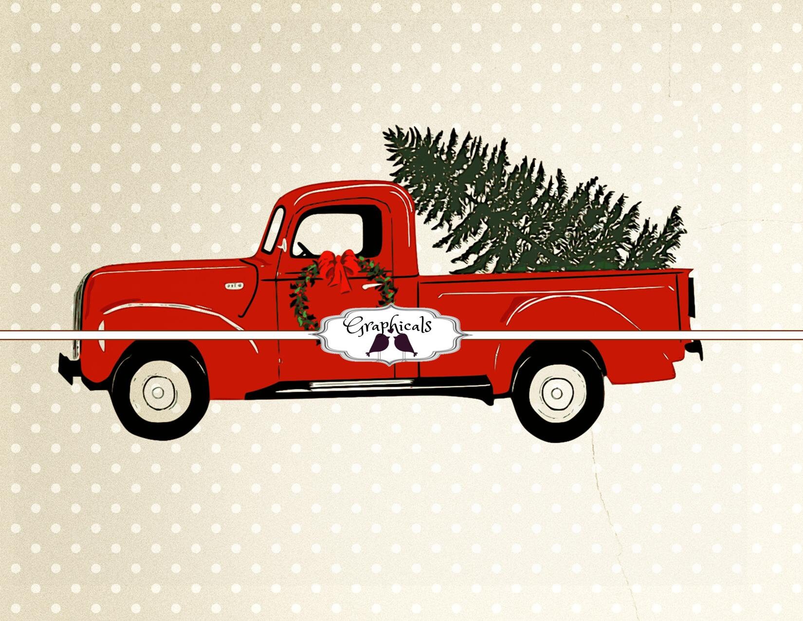 Christmas Red Truck Tree Wreath Printable Art Digital Download | Etsy ...