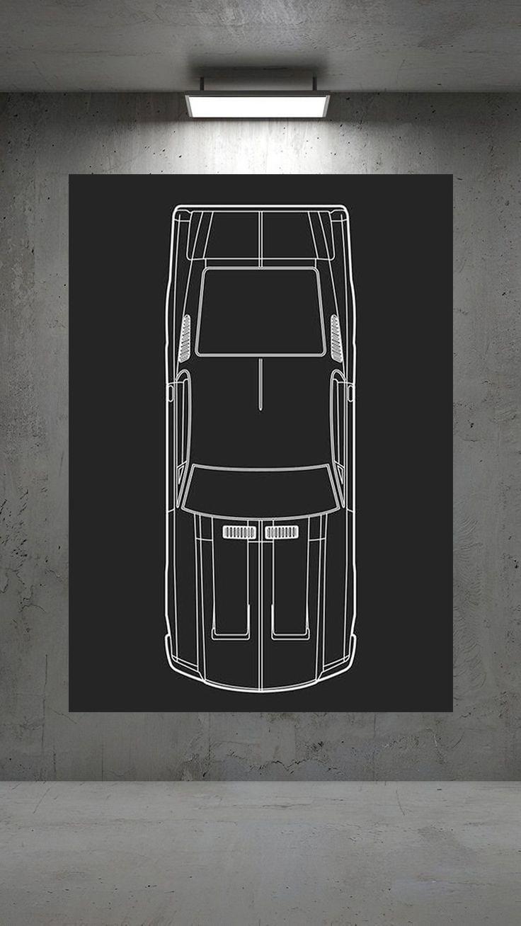 Classic Ford Mustang Top View Wall Art | Muscle Car Aerial Blueprint ...