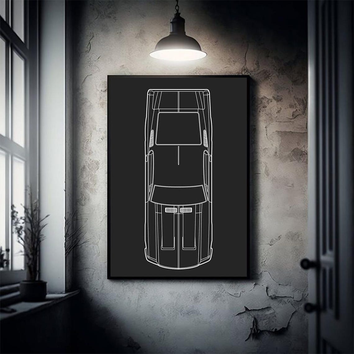Classic Ford Mustang Top View Wall Art | Muscle Car Aerial Blueprint ...