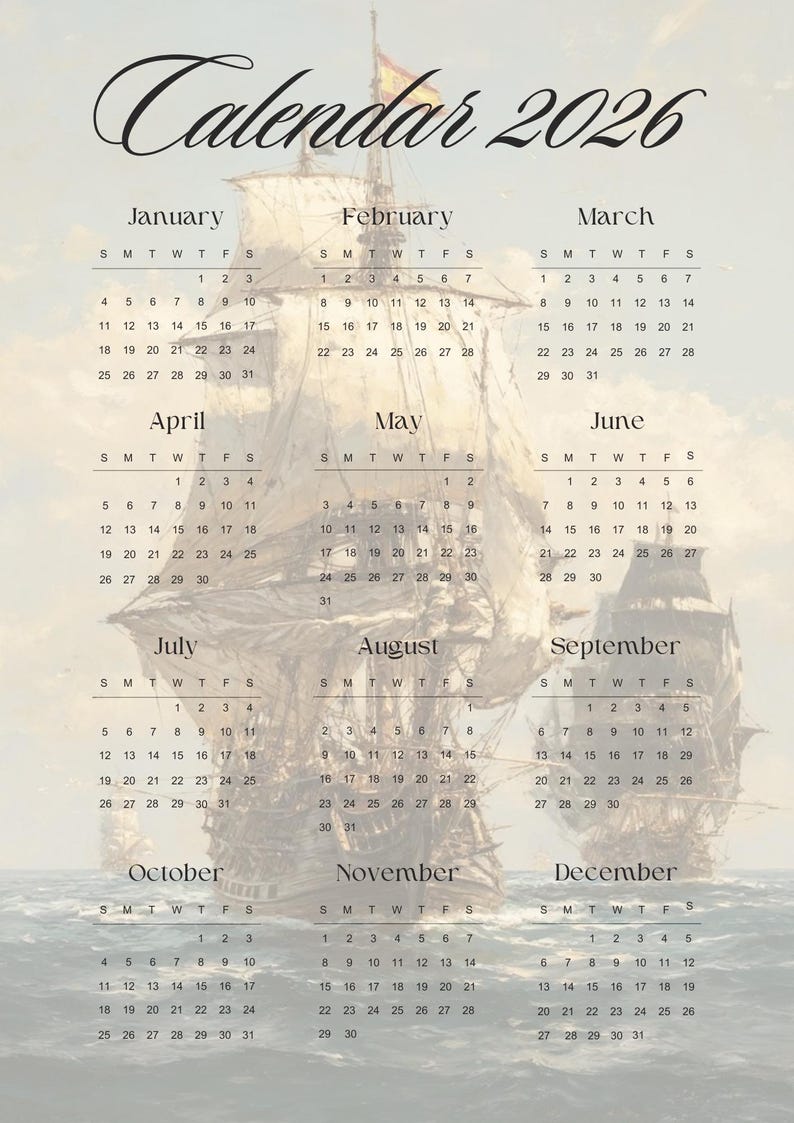 2026 Nautical Ship Calendar Printable (PDF) - Etsy