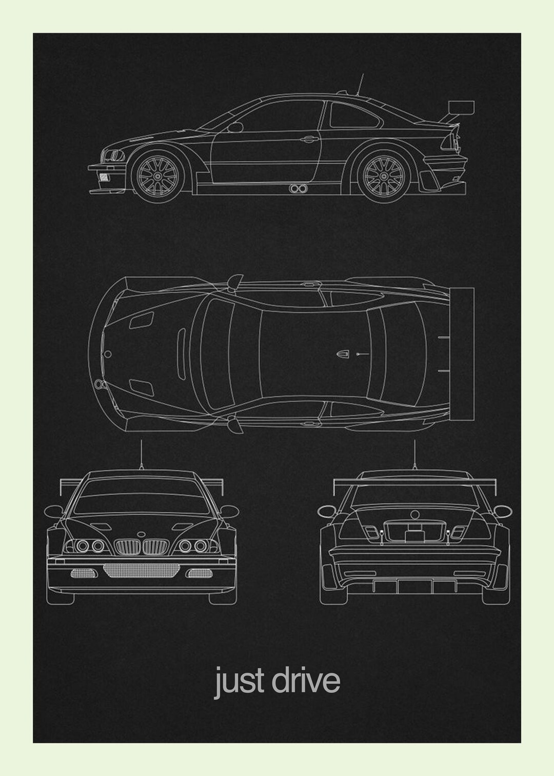 BMW E46 M3 GTR Blueprint Wall Art | Minimalist Car Schematics Poster ...