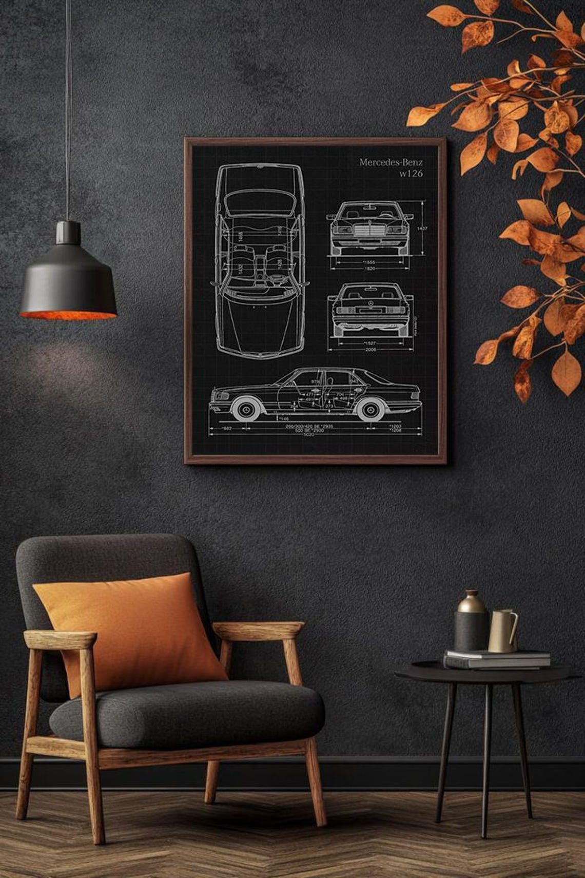 Classic W126 Blueprint Wall Art | Vintage S-class Technical Drawing ...