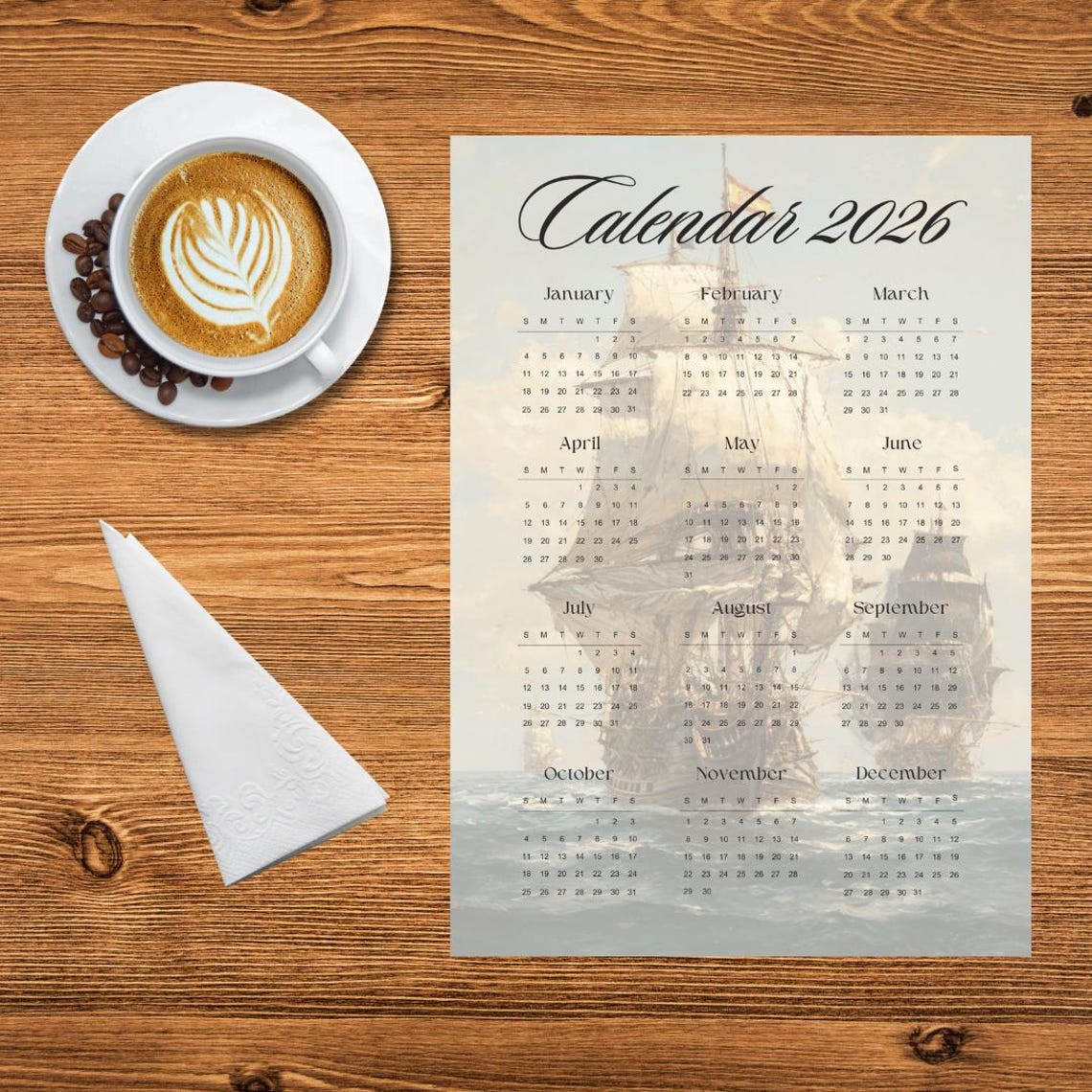 2026 Nautical Ship Calendar Printable (PDF) - Etsy