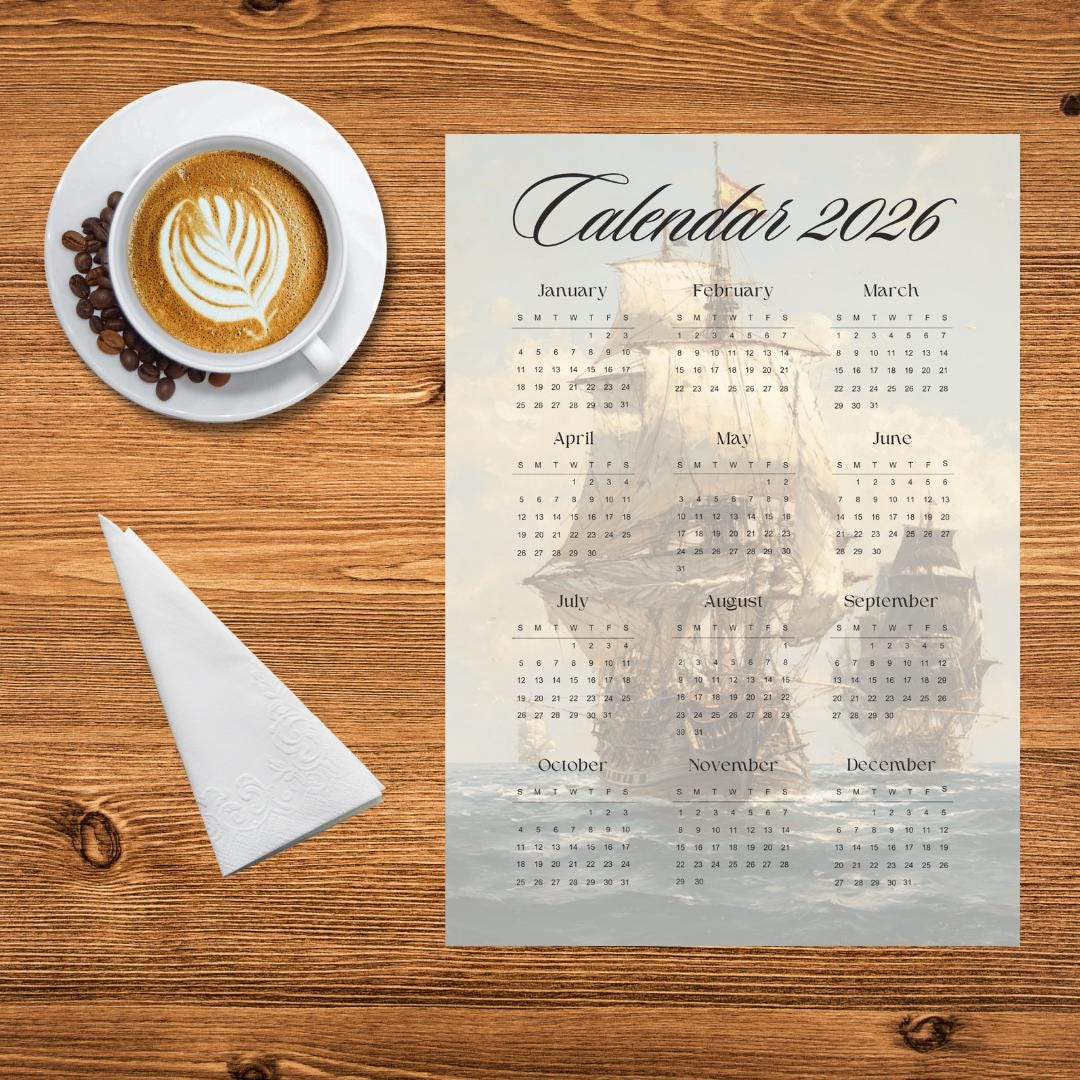 2026 Nautical Ship Calendar Printable (PDF) - Etsy
