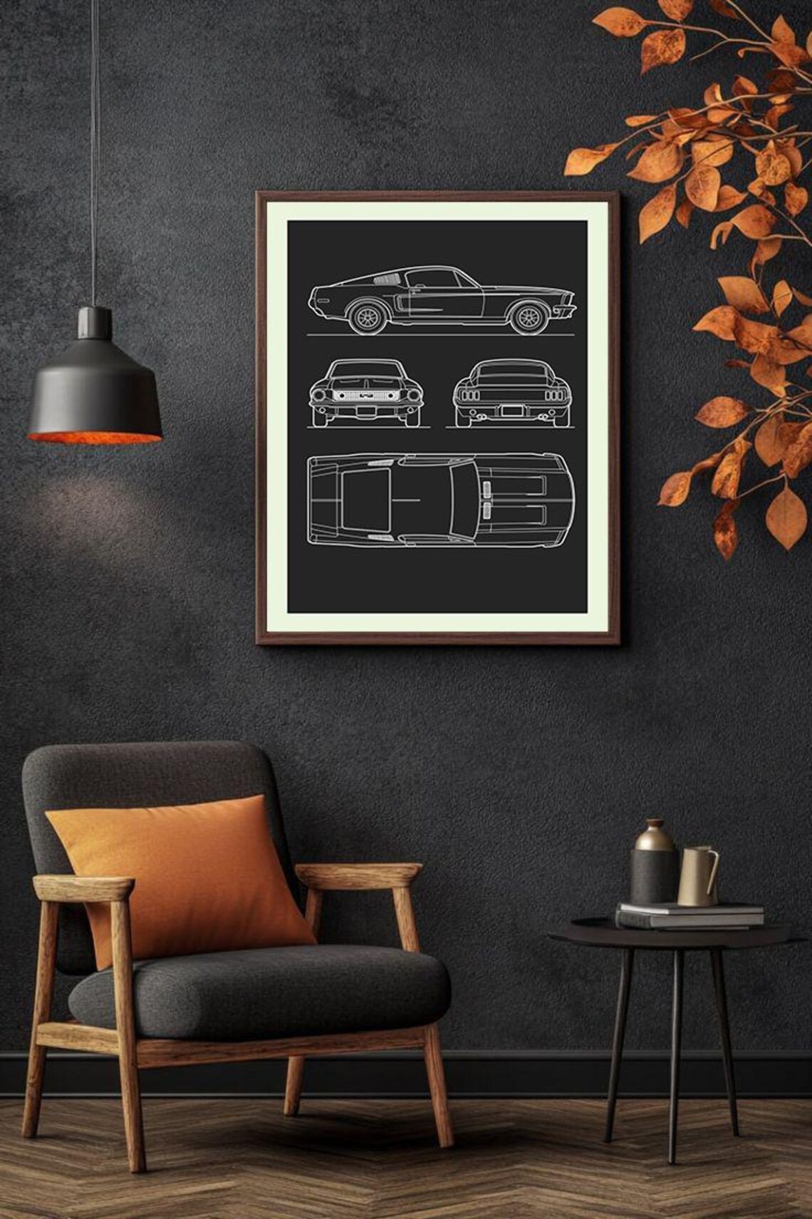 Classic Ford Mustang Blueprint Wall Art | Vintage Muscle Car Technical ...