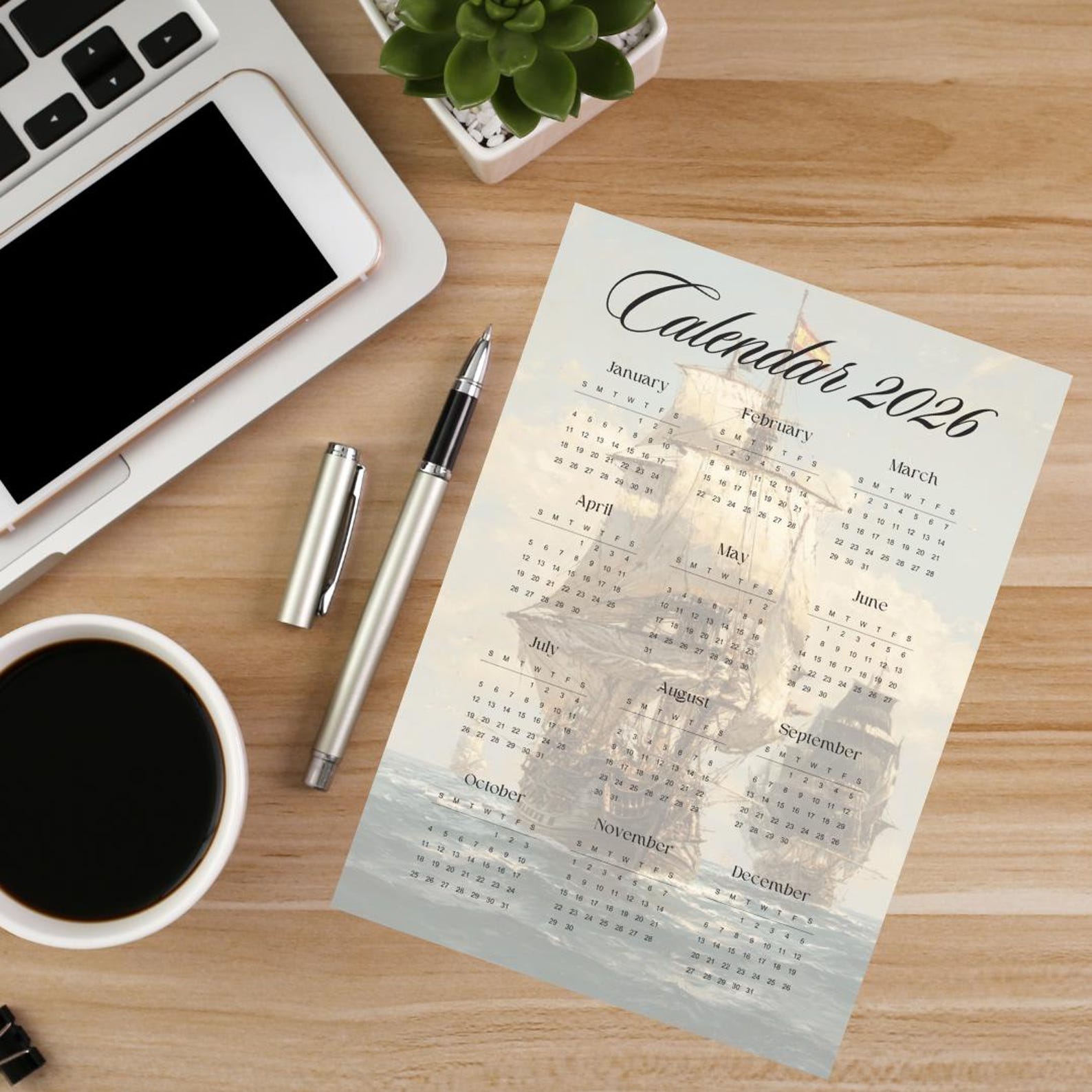 2026 Nautical Ship Calendar Printable (PDF) - Etsy