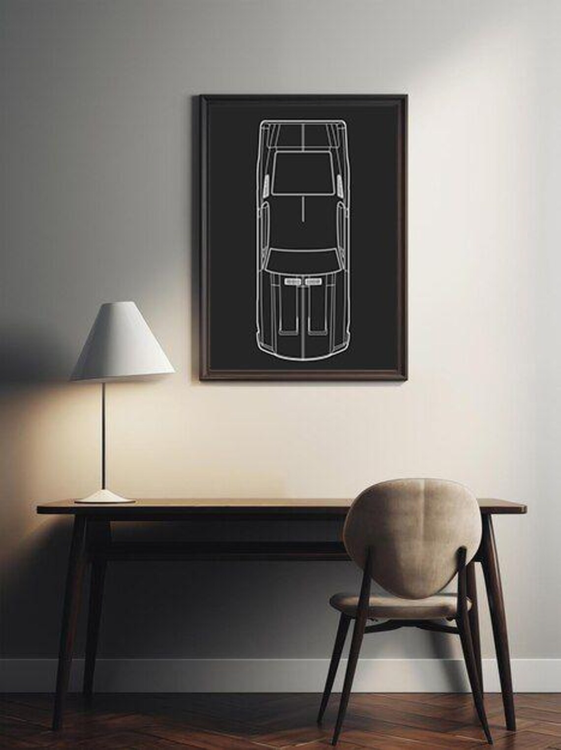 Classic Ford Mustang Top View Wall Art | Muscle Car Aerial Blueprint ...