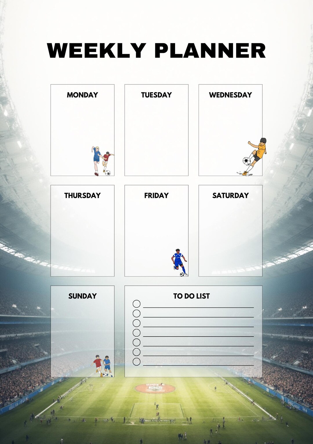 Soccer Football Weekly Planner Printable PDF Stadium Background ...