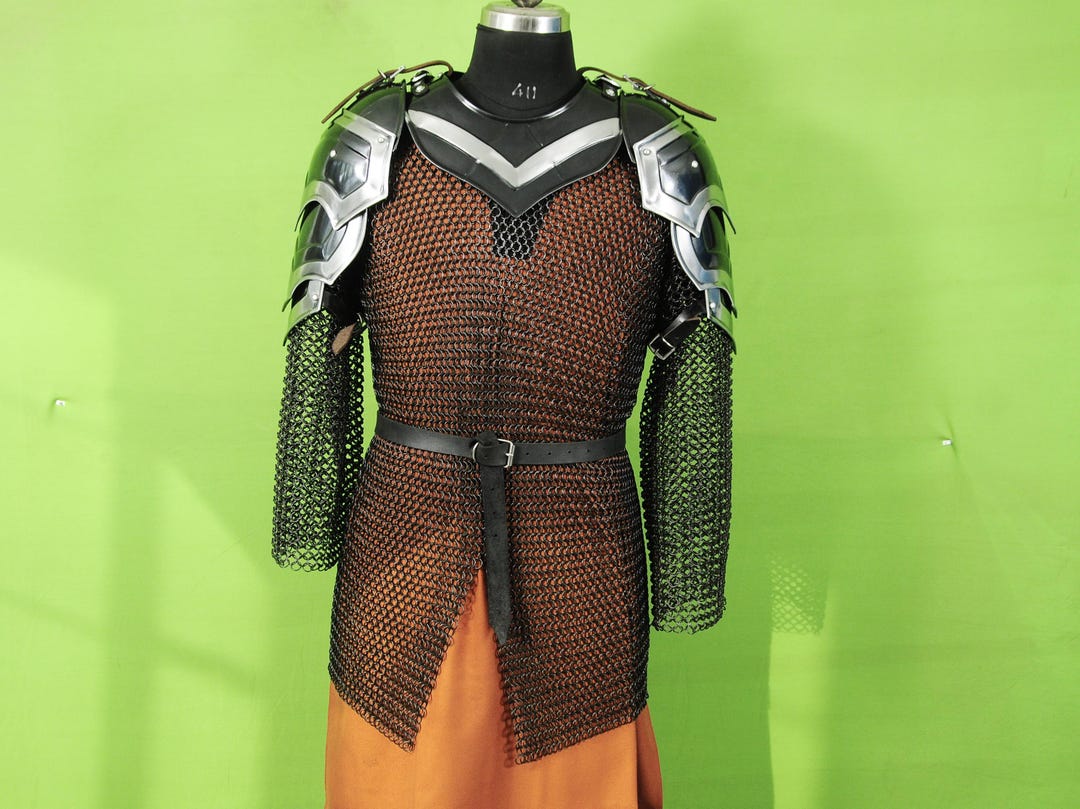 Men's Dark Steel Chainmail Shoulder Armor Set for LARP Cosplay - Etsy